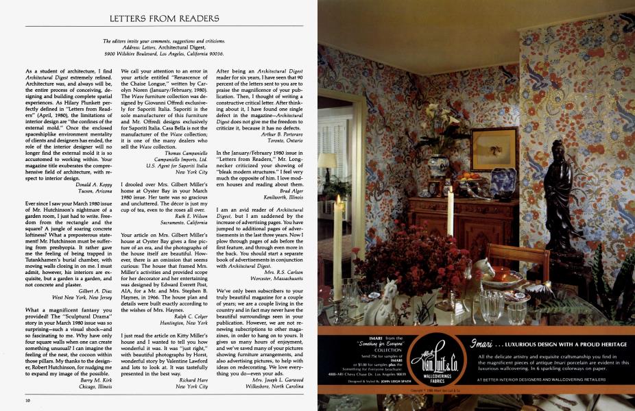 LETTERS FROM READERS | Architectural Digest | JULY/AUGUST 1980