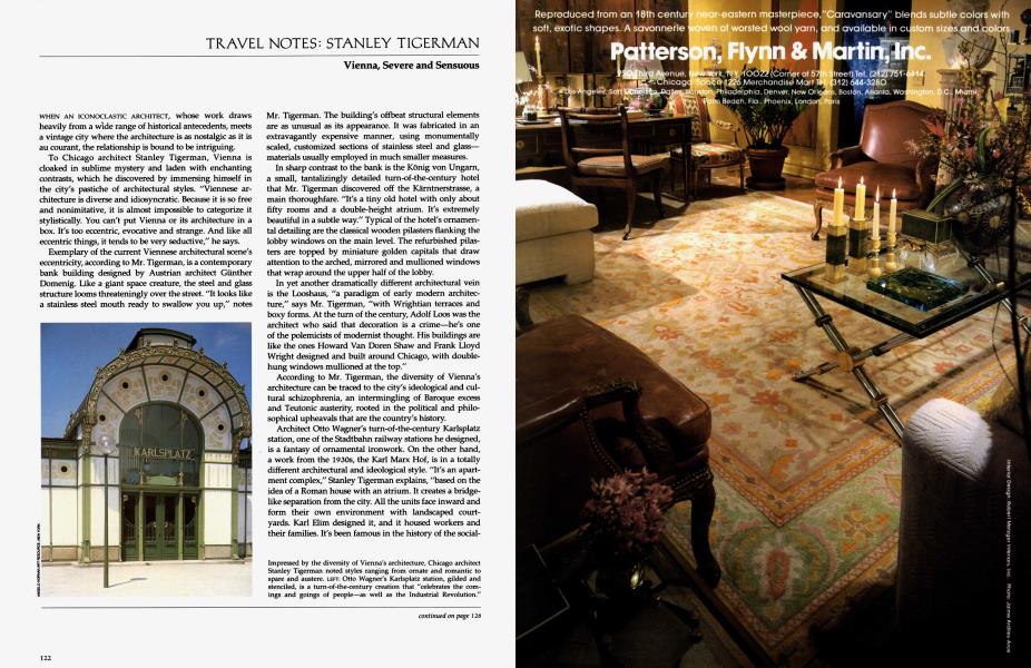 TRAVEL NOTES: STANLEY TIGERMAN | Architectural Digest | APRIL 1985