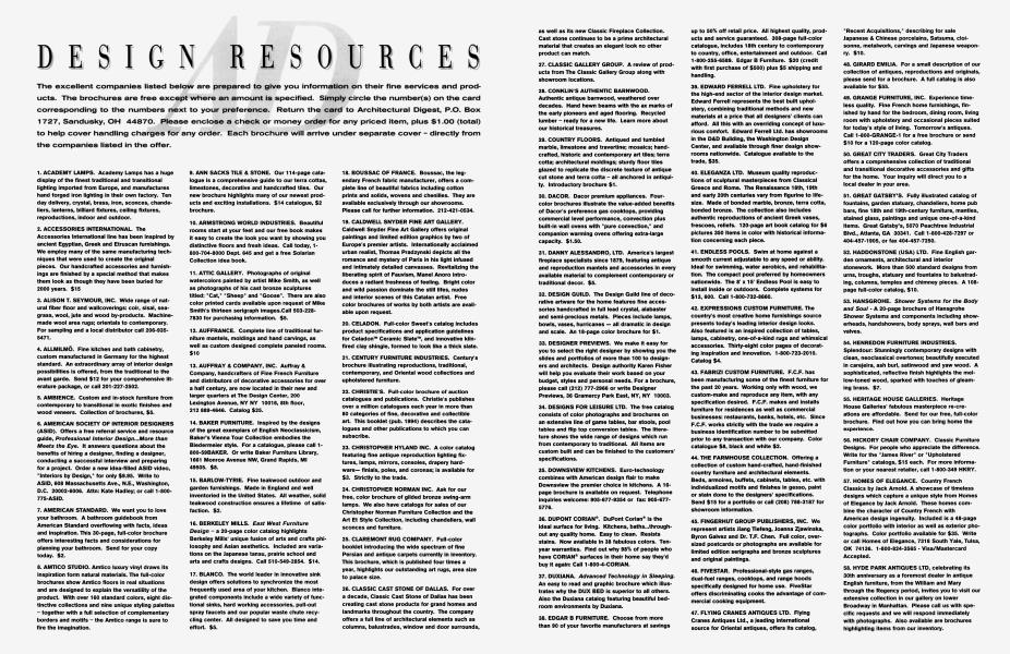 DESIGN RESOURCES | Architectural Digest | FEBRUARY 1995