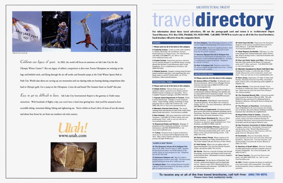 ARCHITECTURAL DIGEST travel directory | Architectural Digest | JUNE 2000