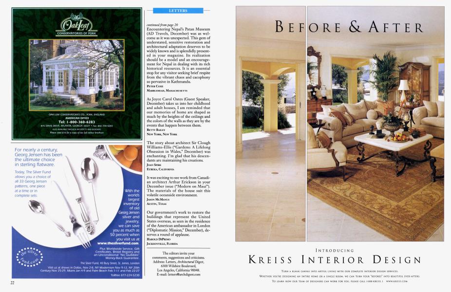 KREISS INTERIOR DESIGN | Architectural Digest | FEBRUARY 2001