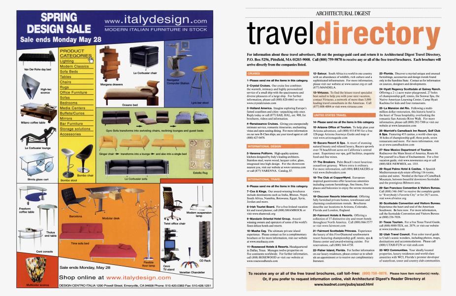 travel directory | Architectural Digest | JUNE 2001