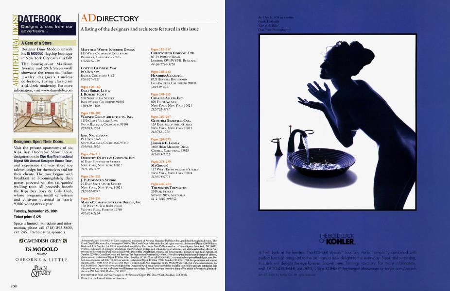 ARCHITECTURAL DIGEST DATEBOOK | Architectural Digest | SEPTEMBER 2001