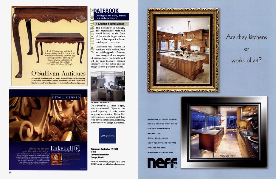 ARCHITECTURAL DIGEST DATEBOOK | Architectural Digest | SEPTEMBER 2003