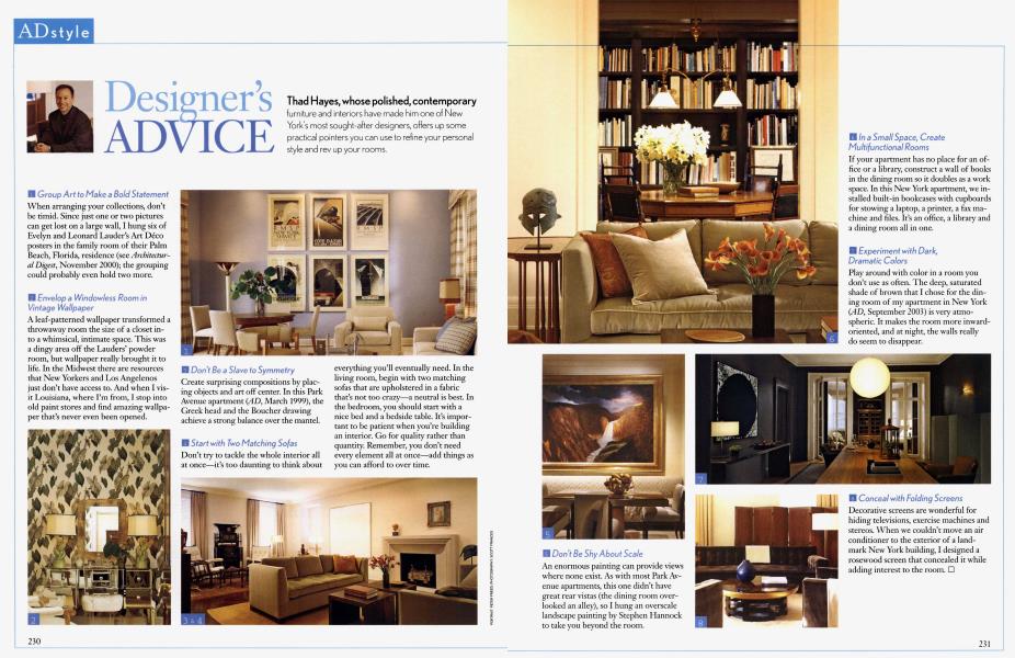 Designer's ADVICE | Architectural Digest | APRIL 2005