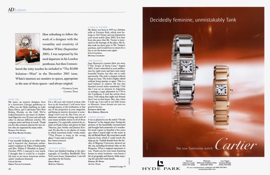 AD Letters | Architectural Digest | NOVEMBER 2005