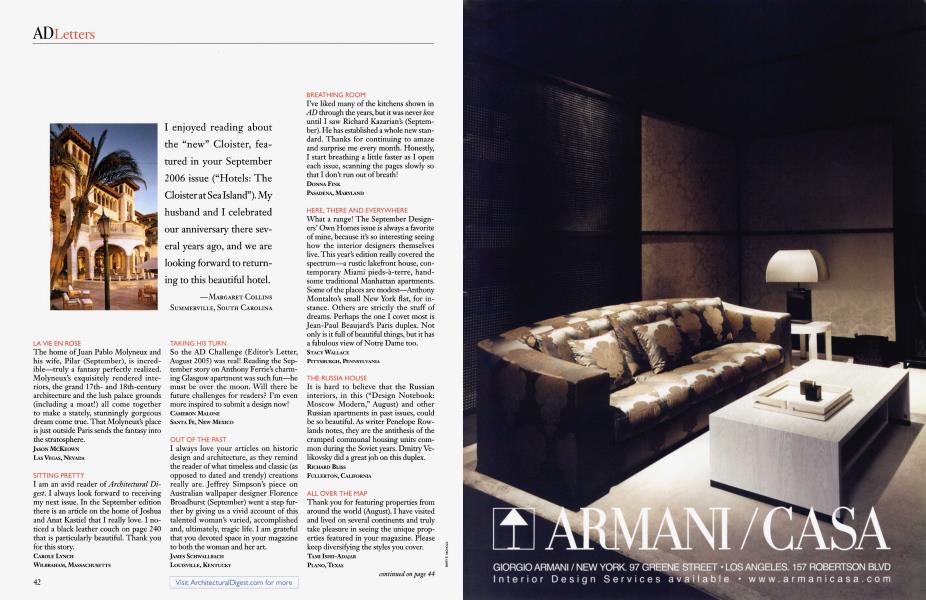 AD Letters | Architectural Digest | NOVEMBER 2006