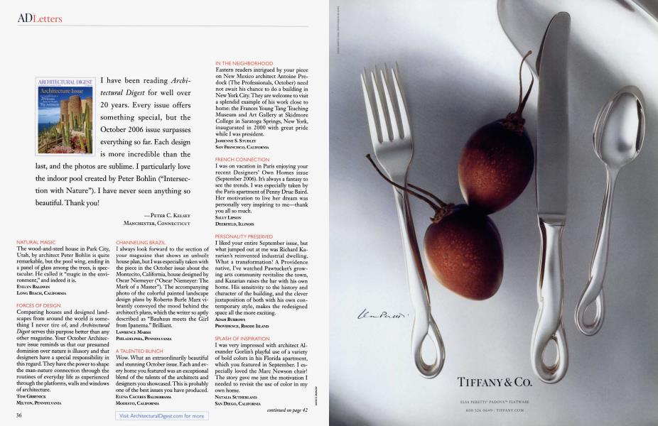 AD Letters | Architectural Digest | DECEMBER 2006