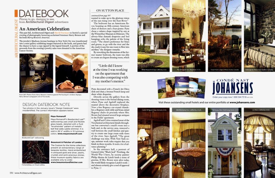 ARCHITECTURAL DIGEST DATEBOOK | Architectural Digest | FEBRUARY 2009