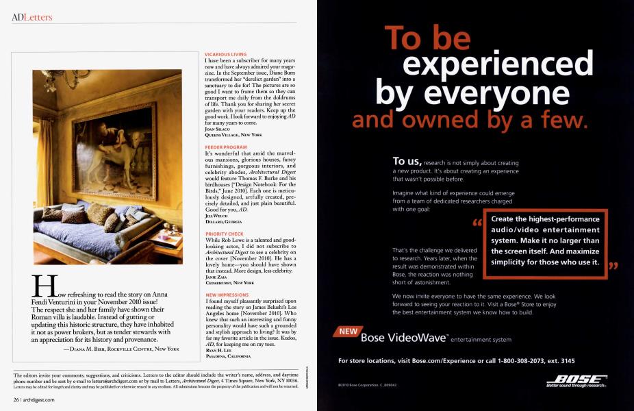 AD Letters | Architectural Digest | JANUARY 2011